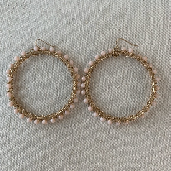 bebe | Jewelry | Bebe Large Gold Beaded Hoop Earrings | Poshmark